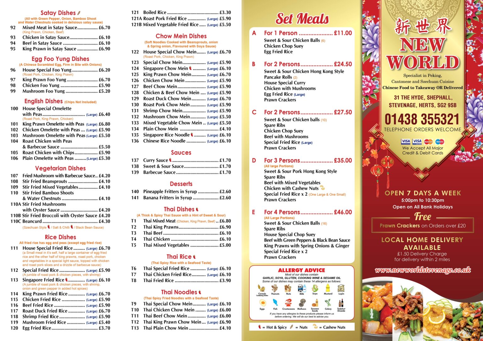 View our Menu | Chinese Takeaway Stevenage. New World Takeaway